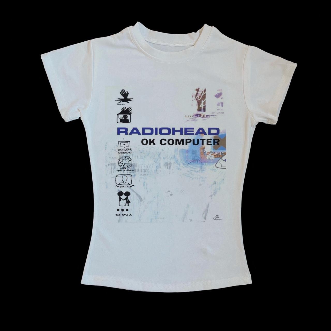Super cute white rockstar Radiohead baby tee -sizes... | Depop