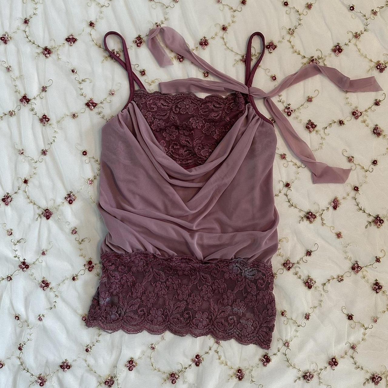 y2k lace and mesh layered cami adorable 2000s... - Depop