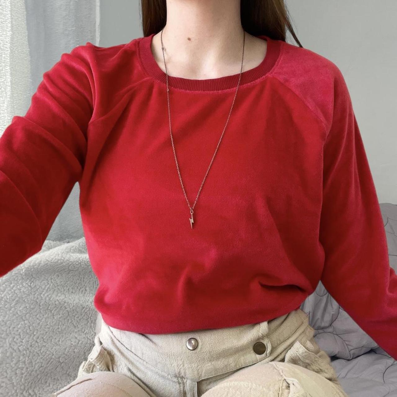 Red long sleeve Soft fluffy red pullover top from... - Depop