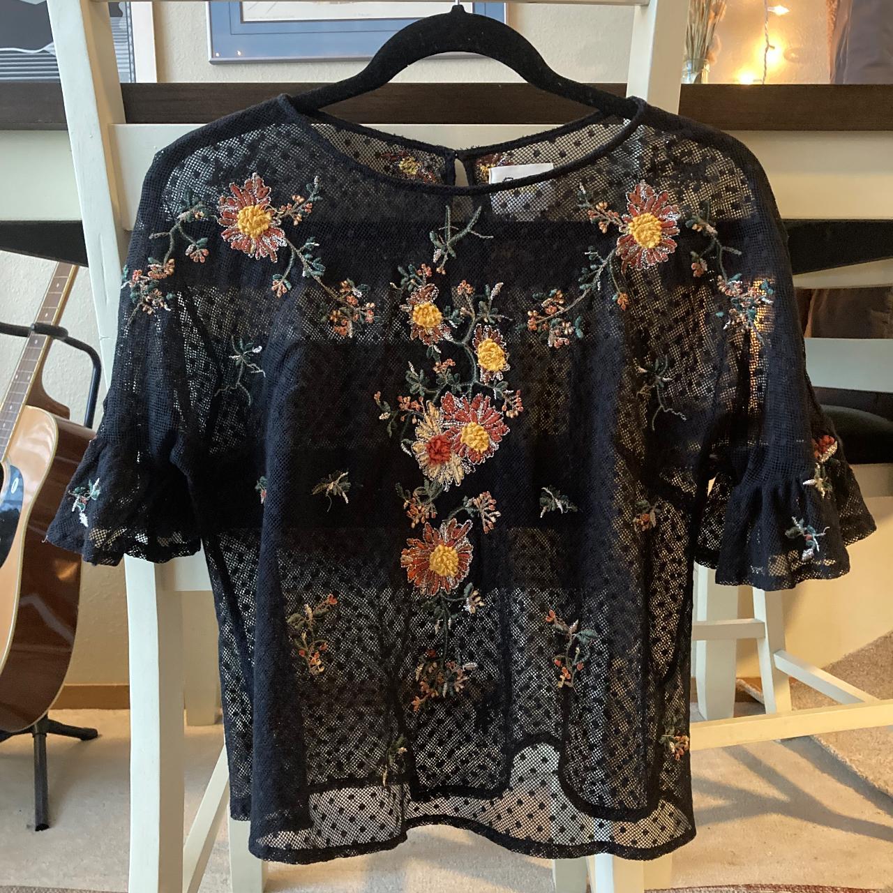 Maeve mesh embroidered flower top. The pictures do... - Depop