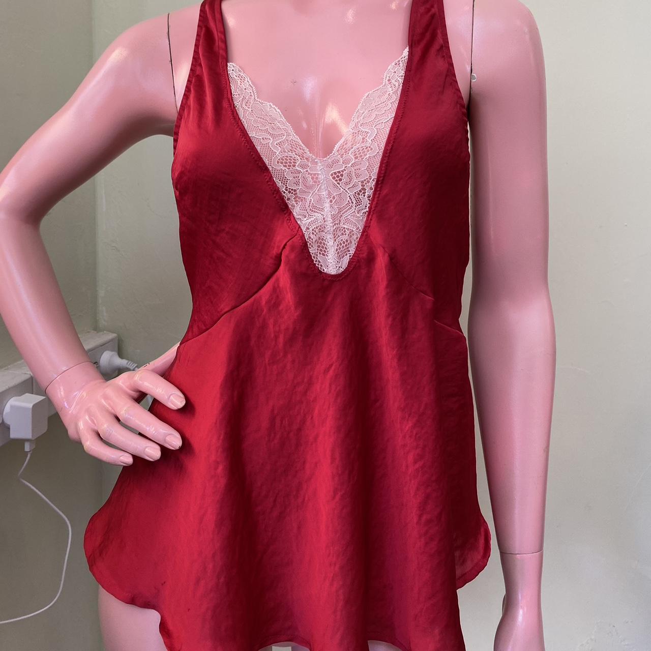 Red satin cami 🌺Peter Alexander 🌺white lace 🌺size... - Depop