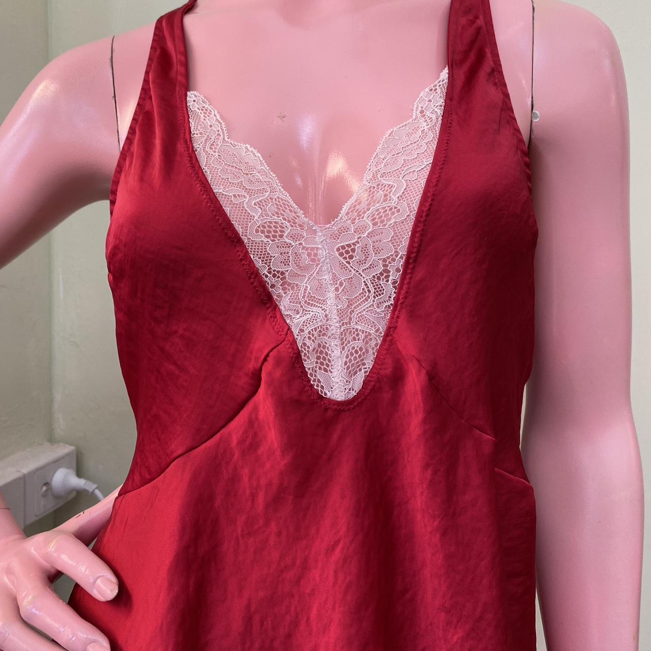 Red satin cami 🌺Peter Alexander 🌺white lace 🌺size... - Depop