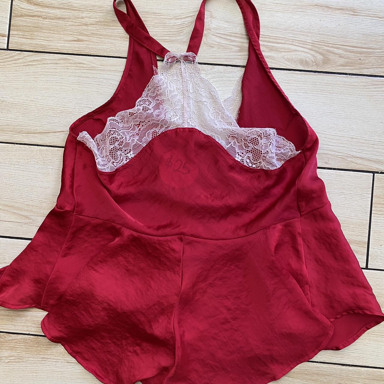 Red satin cami 🌺Peter Alexander 🌺white lace 🌺size... - Depop