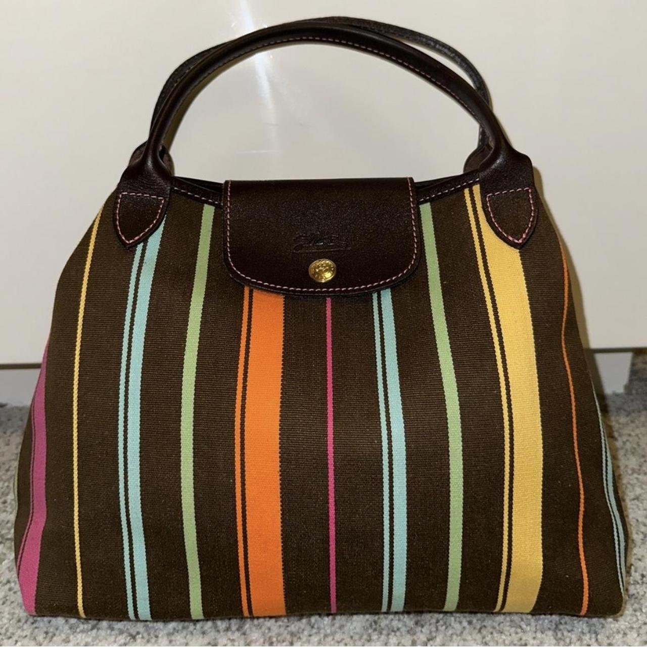 Longchamp Tote Brown with Multi-Color Stripes - Depop