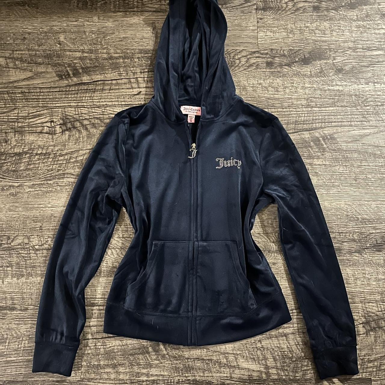 Super soft navy juicy couture zip up with rhinestone... - Depop
