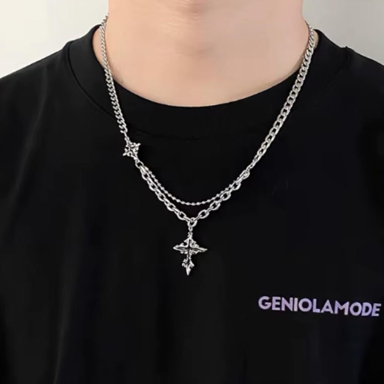 Edgy Cross Pendant Necklace: Channel the Y2K grunge... | Depop