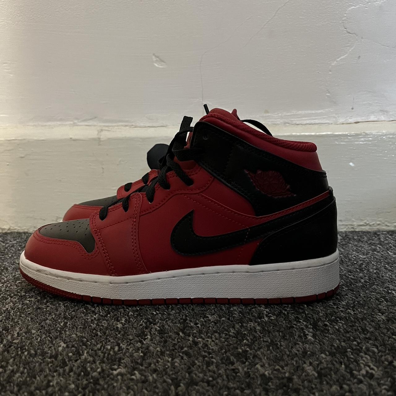 jordan 1 mid reverse bred wore once comes in... - Depop