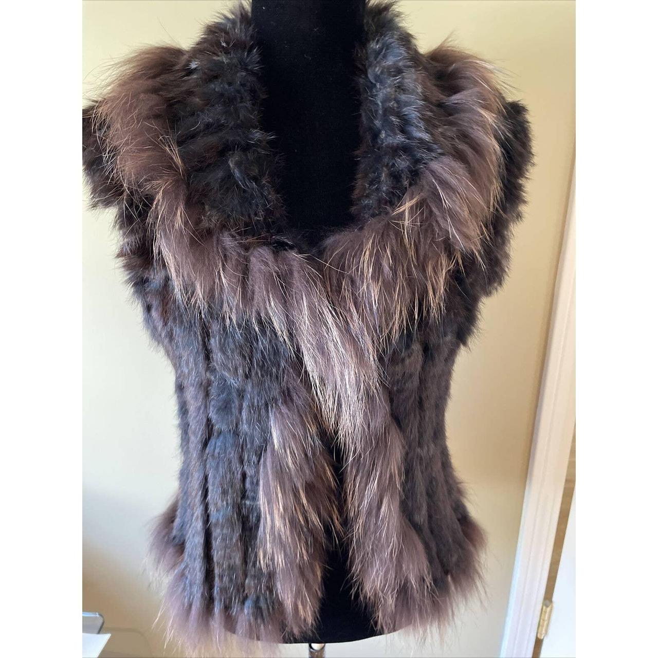 Dana Stern knitted rabbit fur vest trimmed with... - Depop