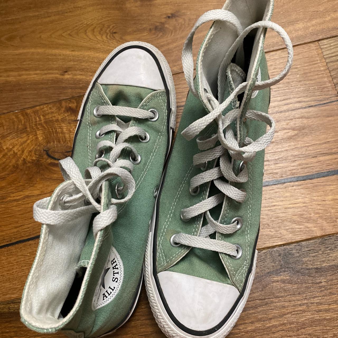 -wmns custom sage green converse -7.5 -small dirt... - Depop