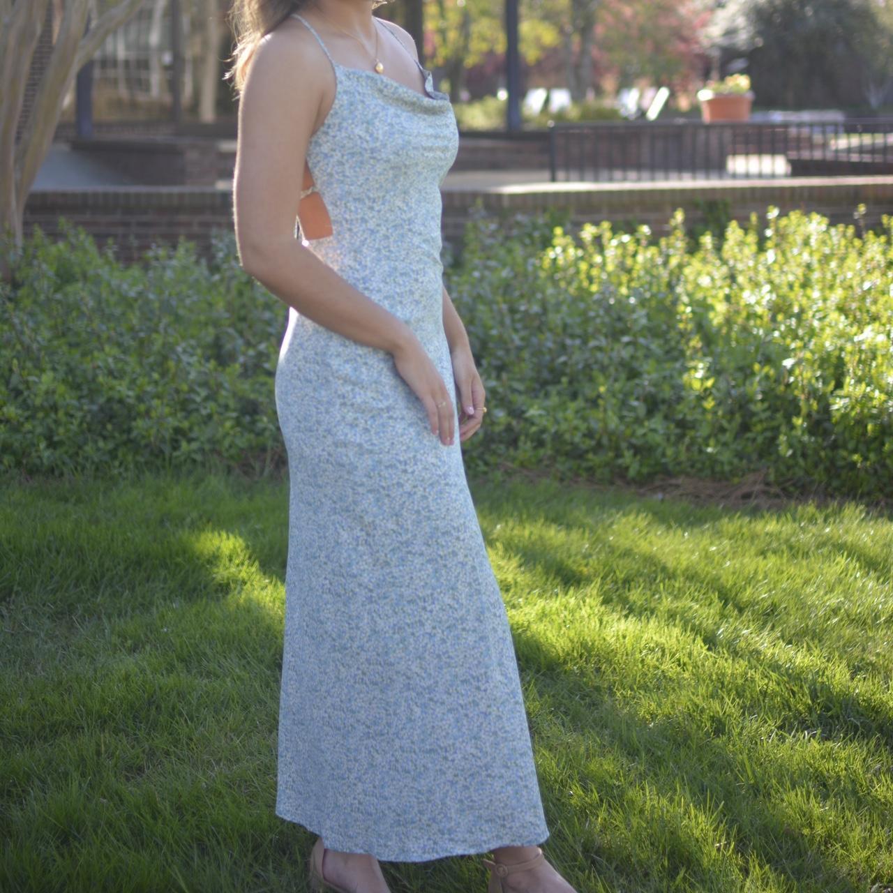 Ditsy Blue Floral Maxi Dress Zips on side,... - Depop