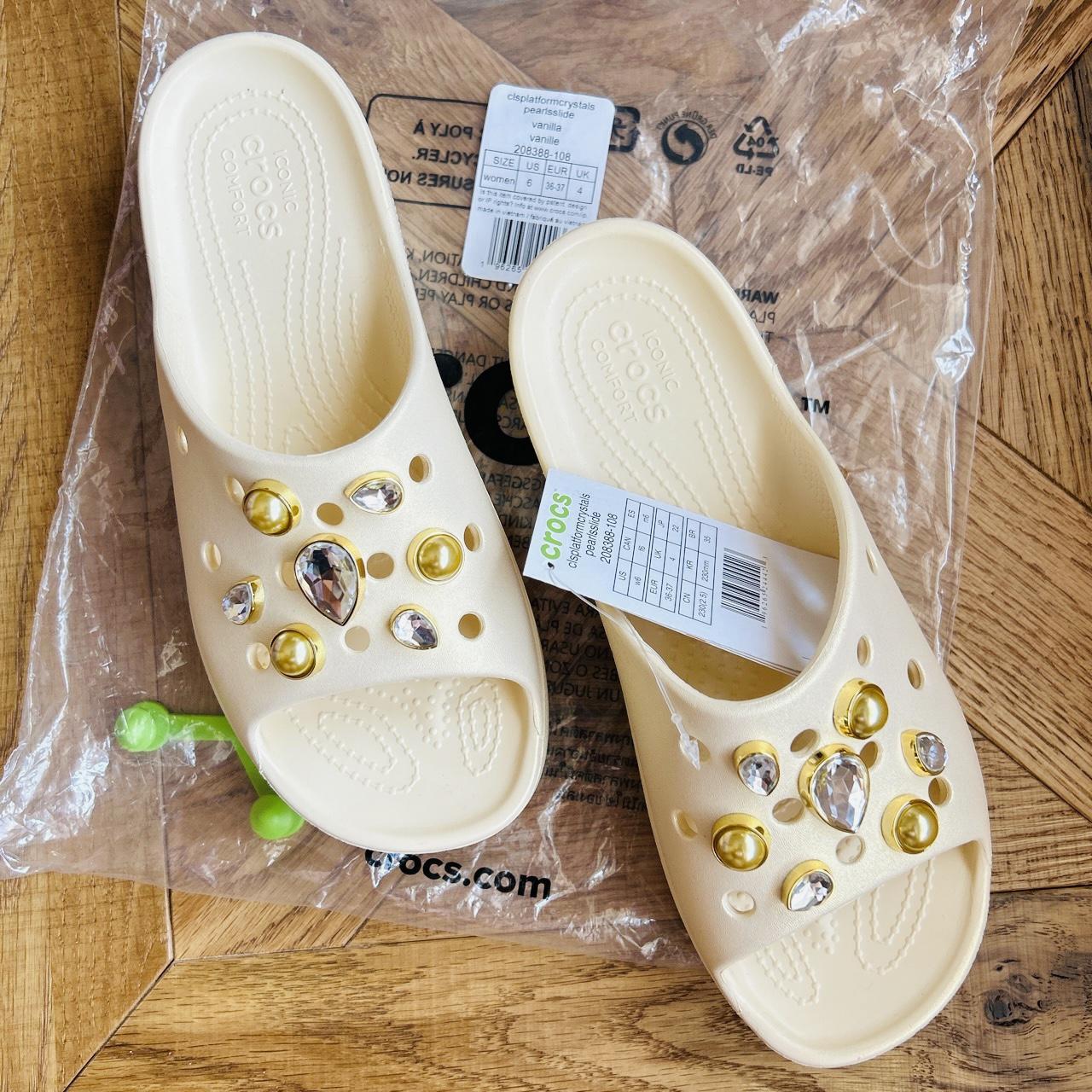 Crocs Women’s Pearl Gem Platform Slides Vanilla... - Depop