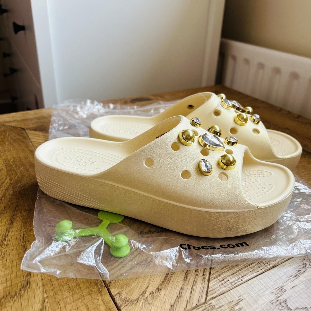 Crocs Women’s Pearl Gem Platform Slides Vanilla... - Depop