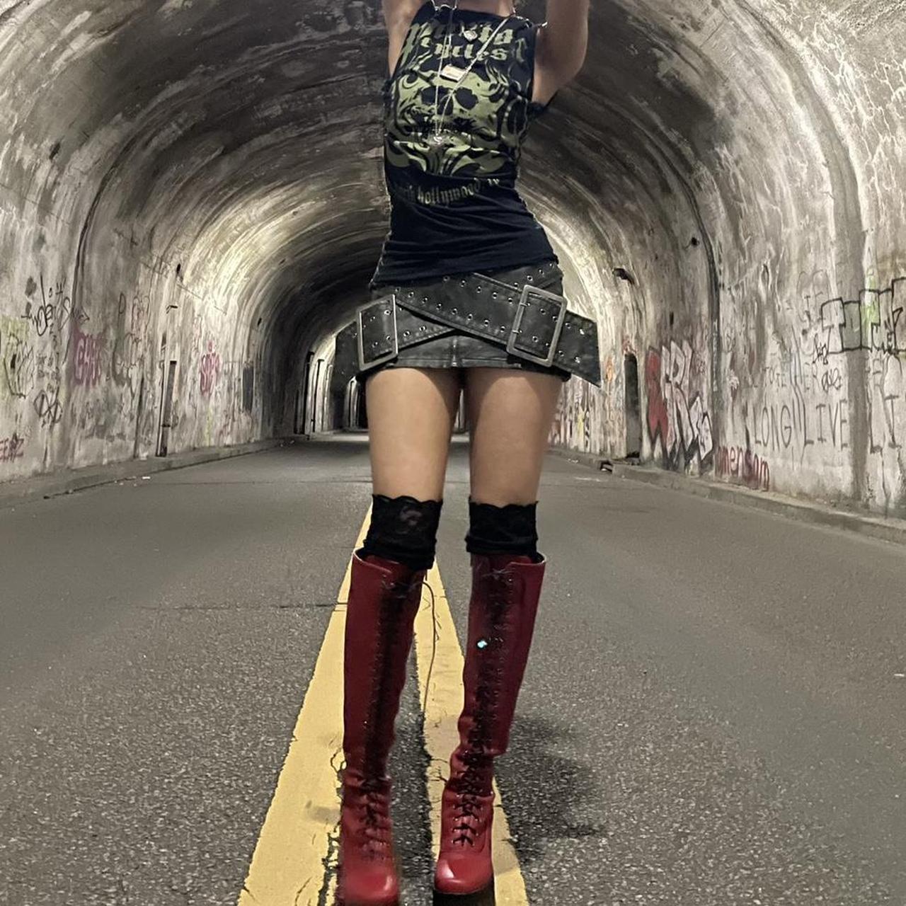 jaded london black assassin faux leather skirt belt... - Depop