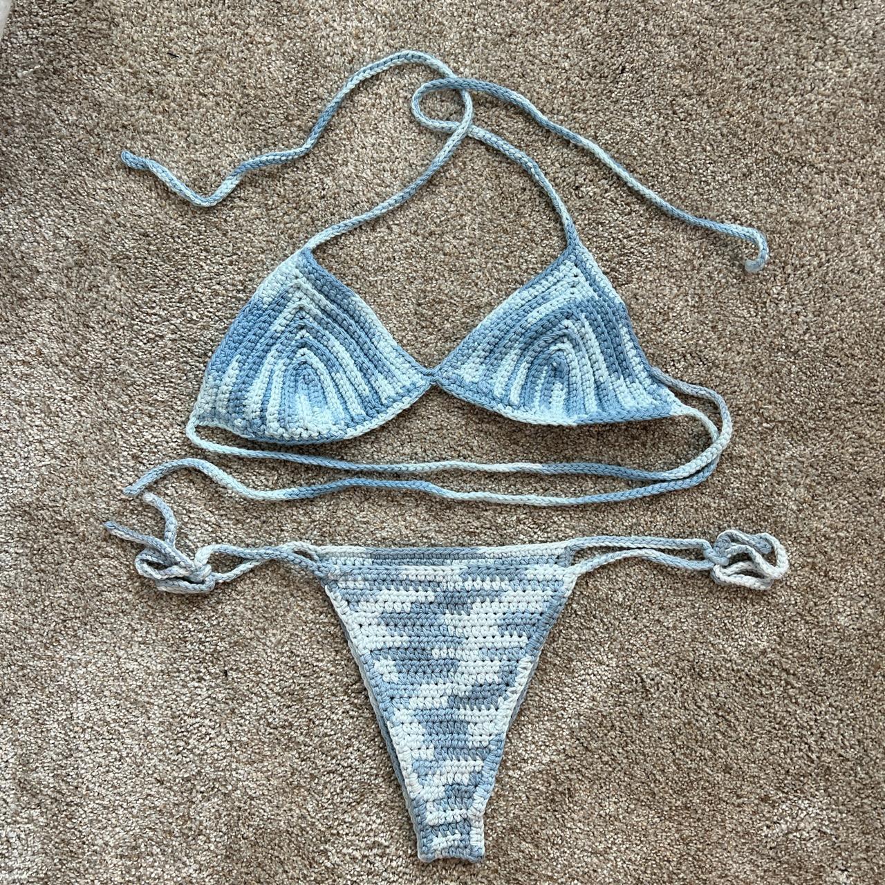 gorgeous baby blue 2 tone knit bikini set it’s a... - Depop