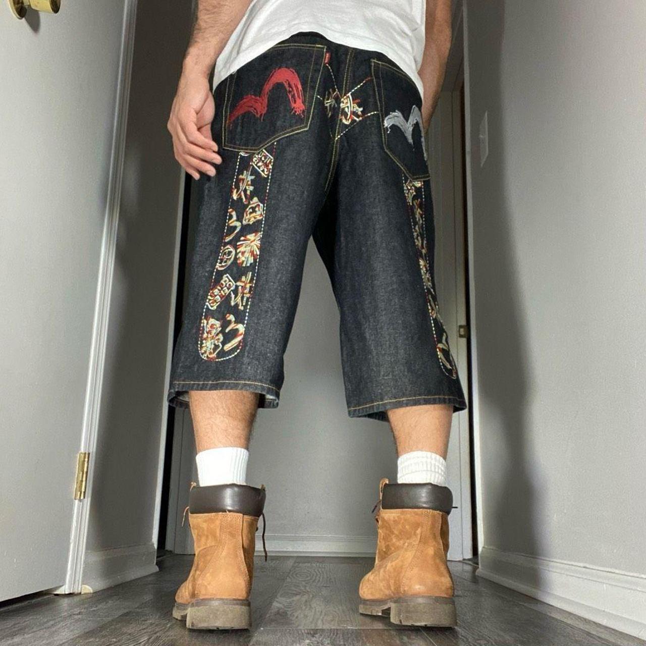 Evisu Jean Shorts Mens 33 Fully Embroidered Y2k Hip... - Depop