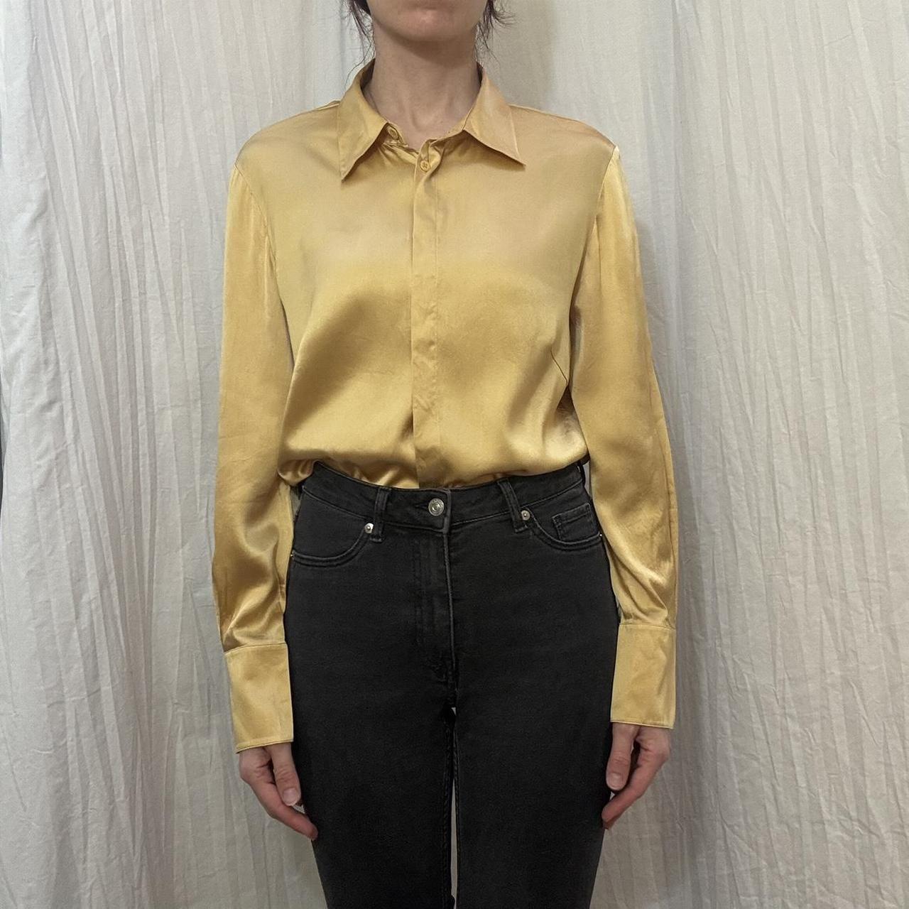 Gold satin silk blouse vintage y2k Insanely perfect... | Depop
