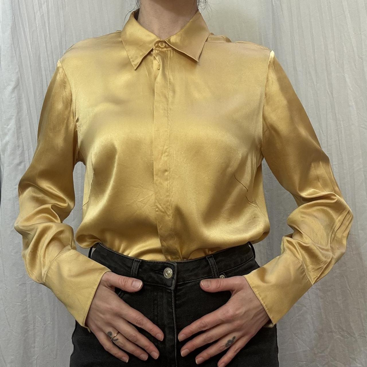 Gold satin silk blouse vintage y2k Insanely perfect... | Depop