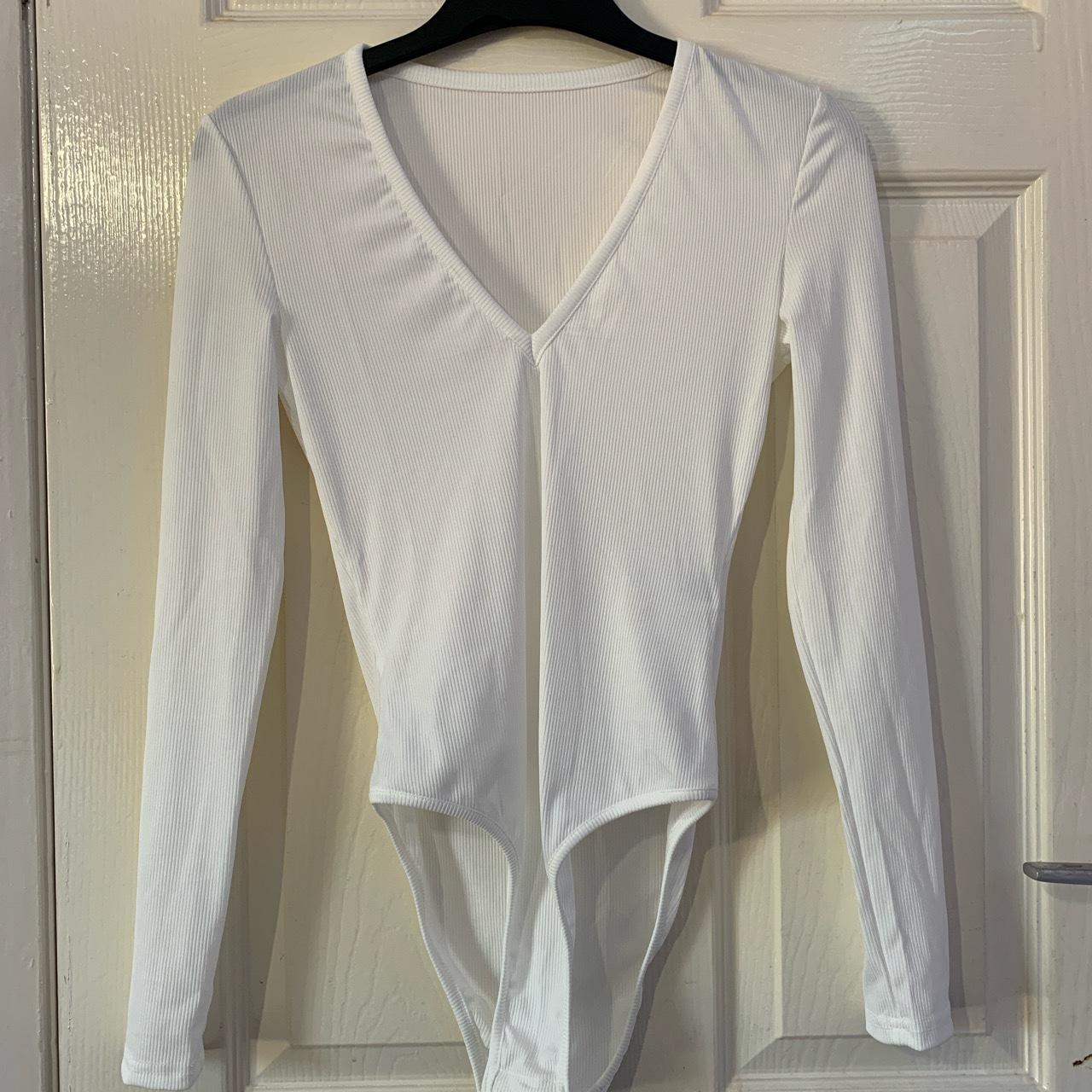 white v neck body suit accepting offers message... - Depop