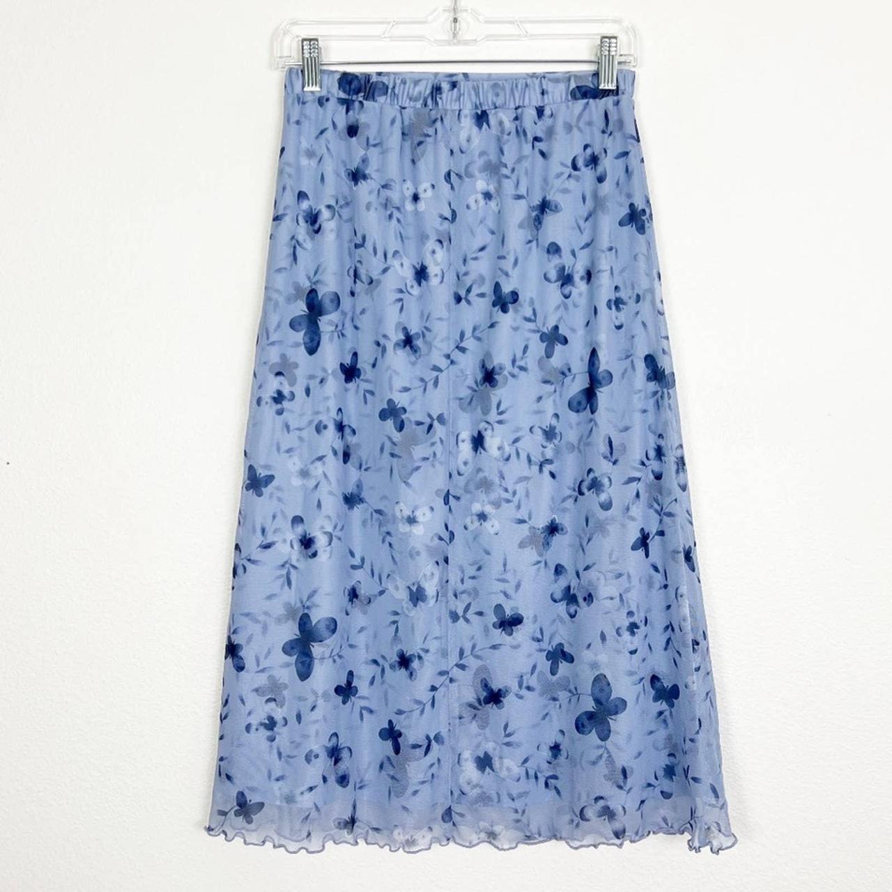 Y2k My Michelle Blue Mesh Lined Butterfly Print Midi Depop