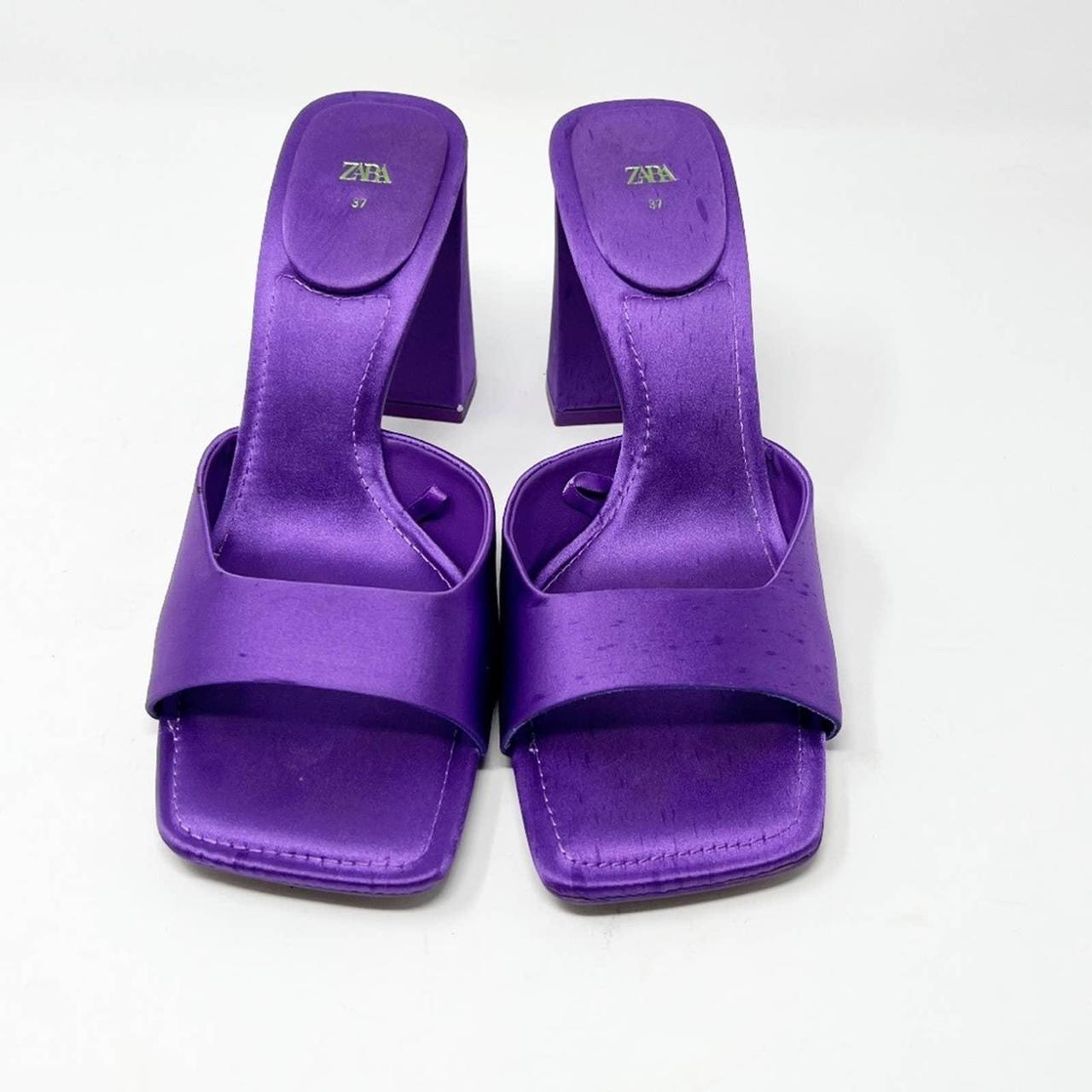Zara purple satin block heel open toe mules Size 37... - Depop