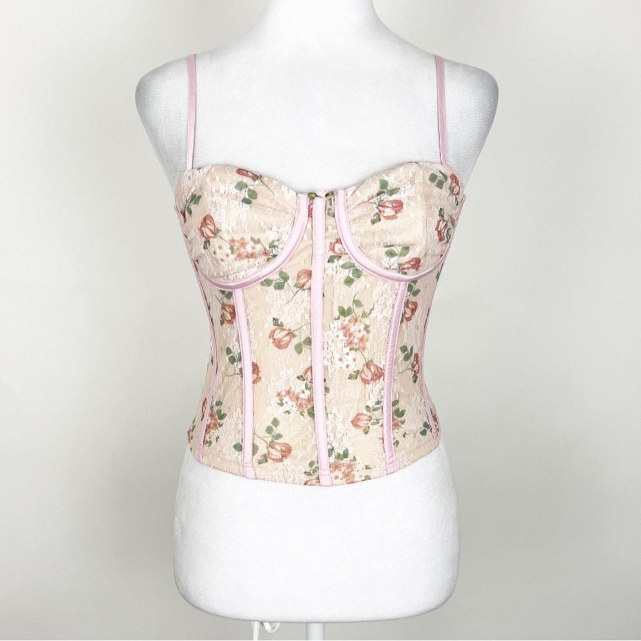 Pretty Garbage floral lace corset top Size... | Depop
