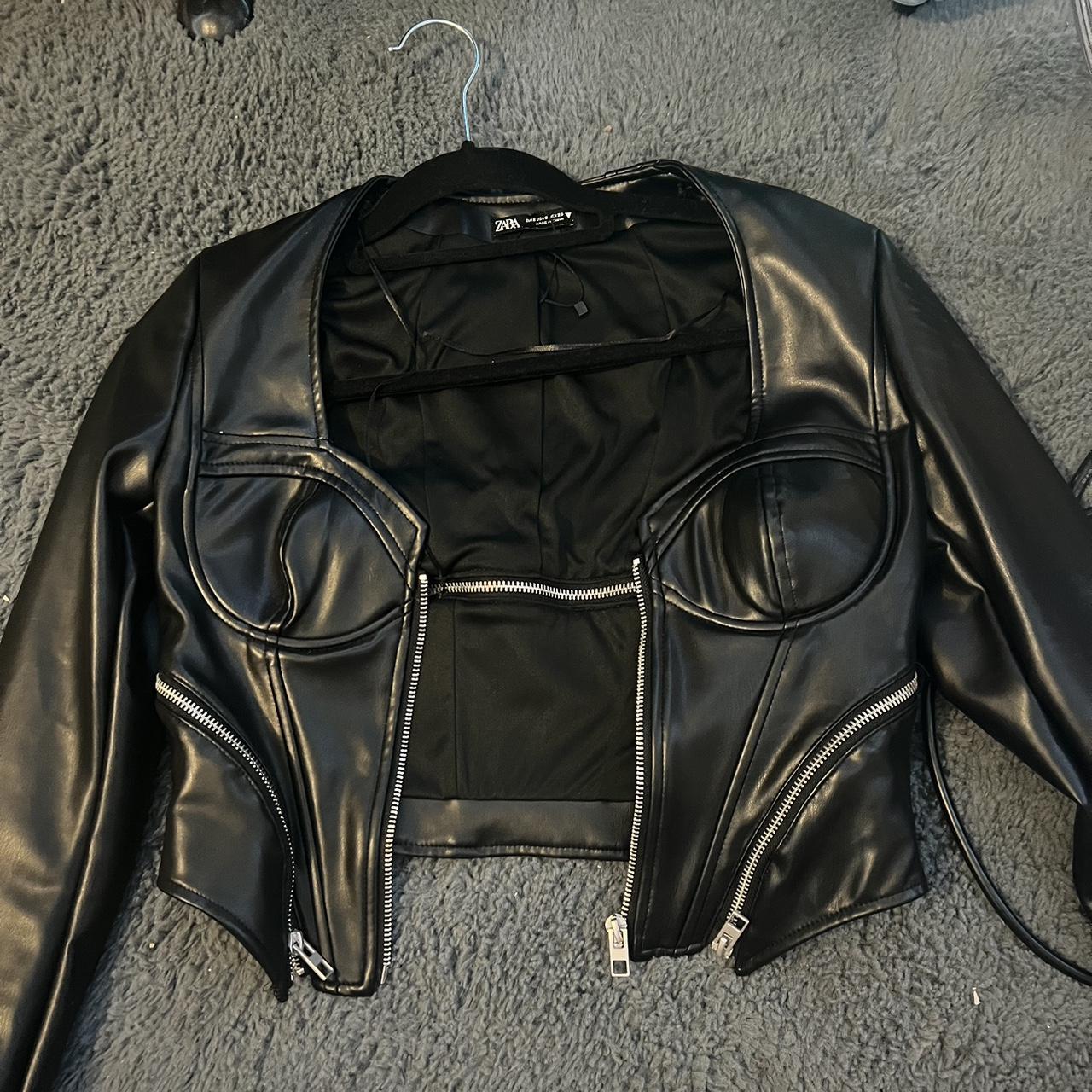 zip up leather jacket (top) perfect for small... - Depop
