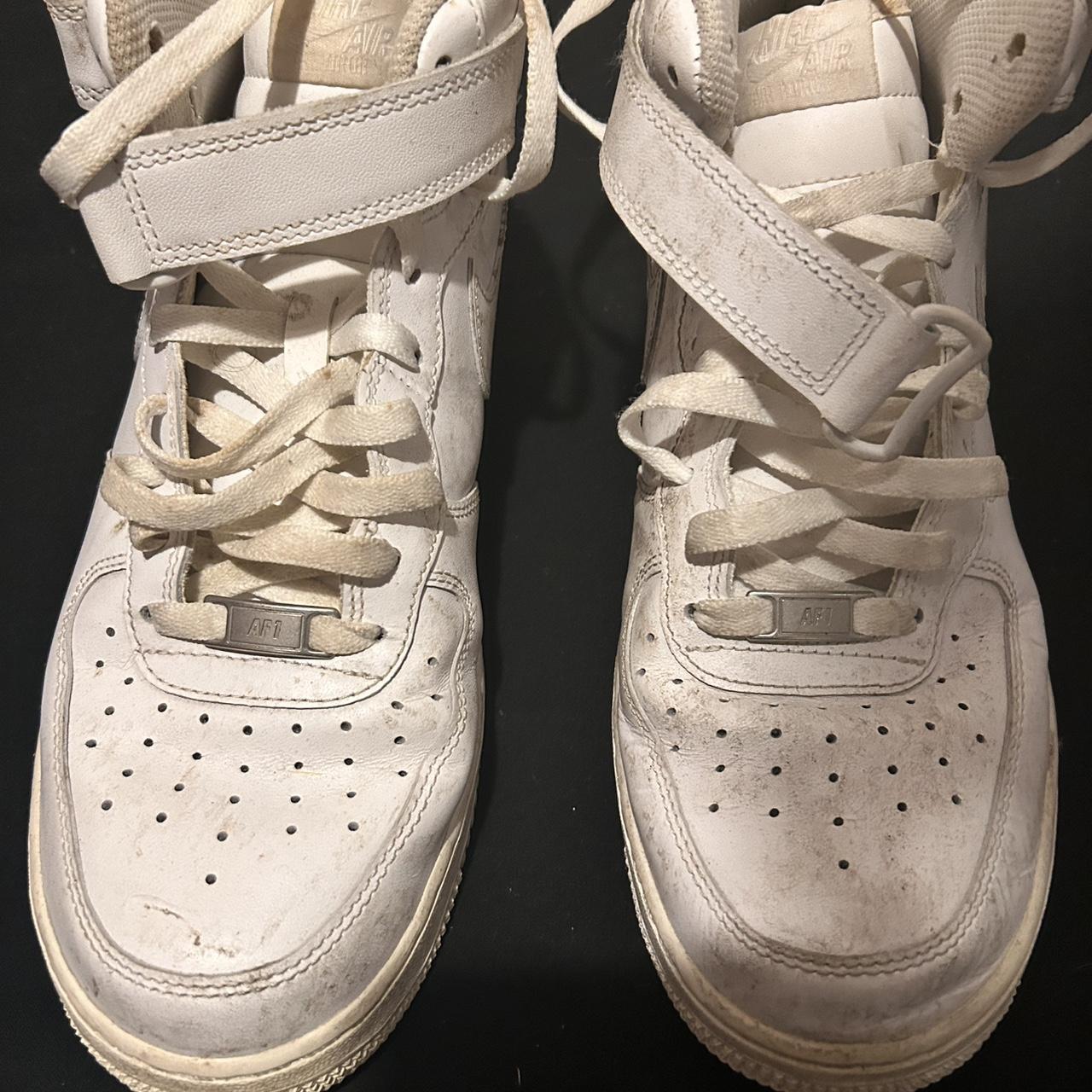 White Nike high top Air Force 1 trainers worn a fair... | Depop