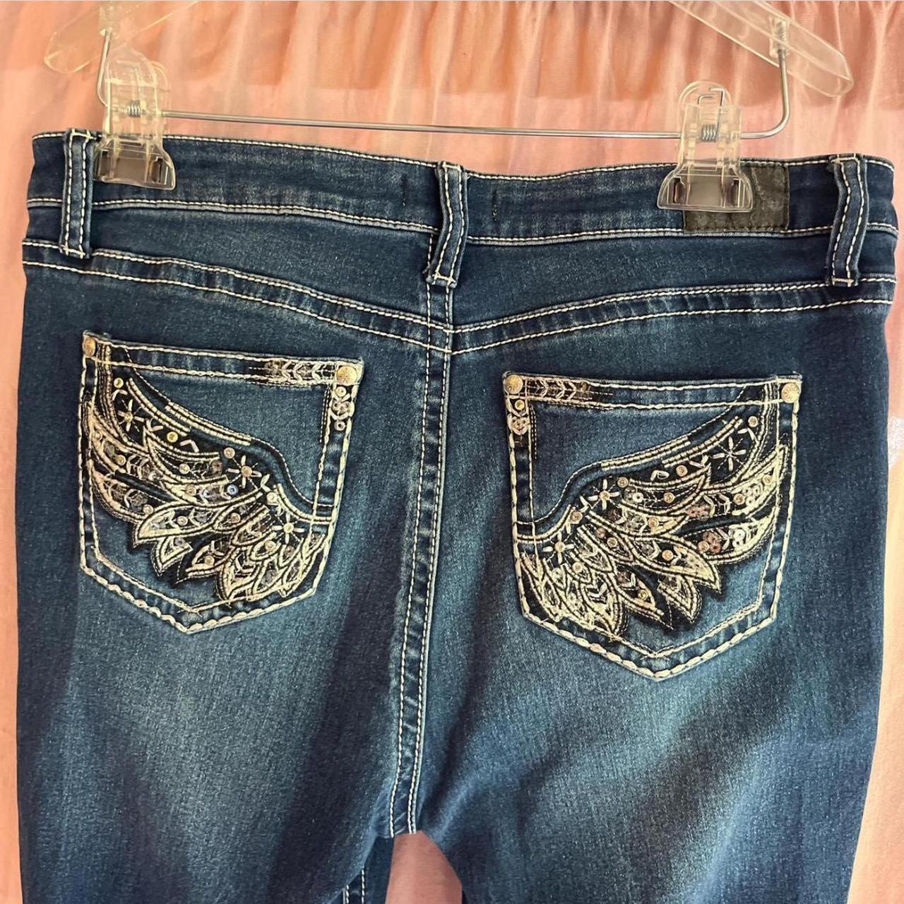 Y2K angel wings bedazzled low rise jeans!! They have... | Depop