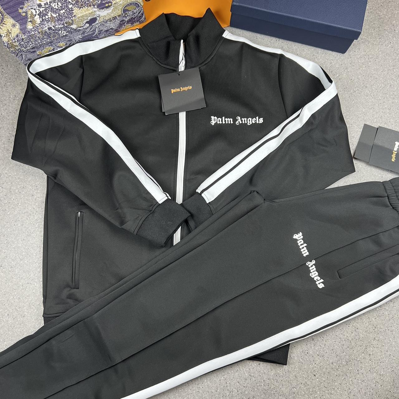 Palm angels tracksuit in black Top and bottoms... - Depop