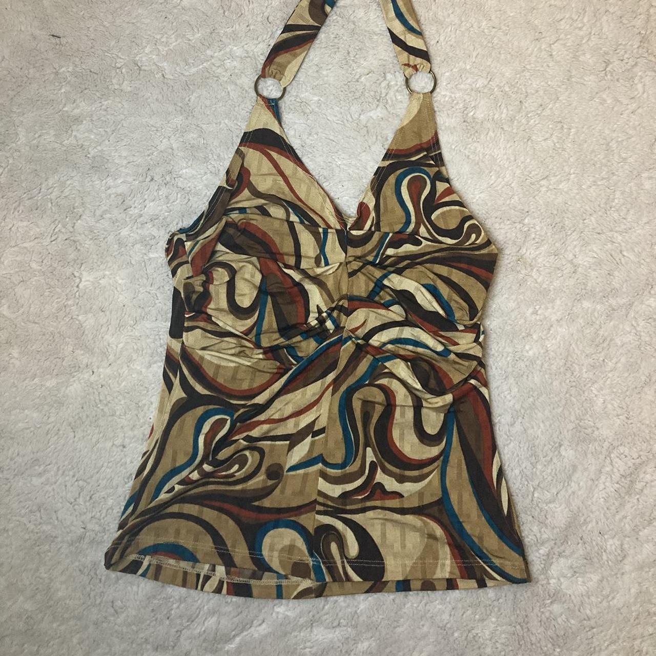 Y2k groovy print halter top size not labeled but a... | Depop