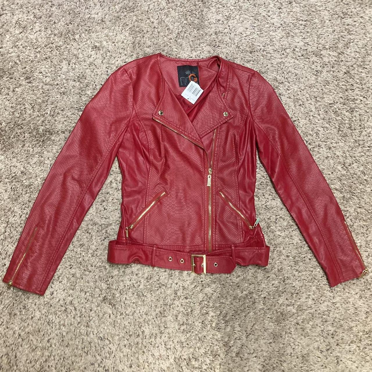 G By Guess Red Faux/Vegan Leather Jacket -... - Depop