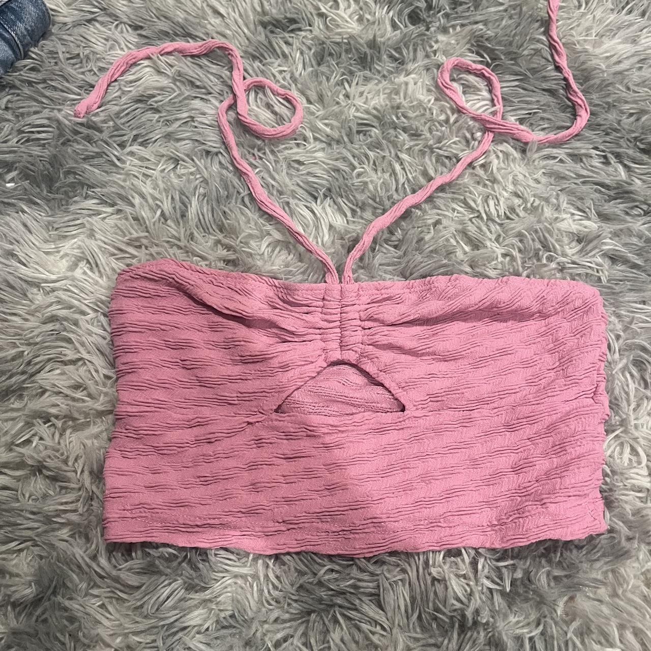 Pink tube top, can tie the strings as halter!! Super... - Depop