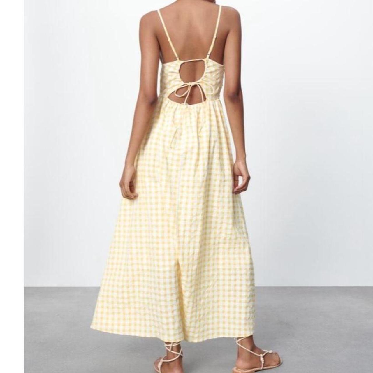Zara yellow gingham dress with beading detail. Size... - Depop