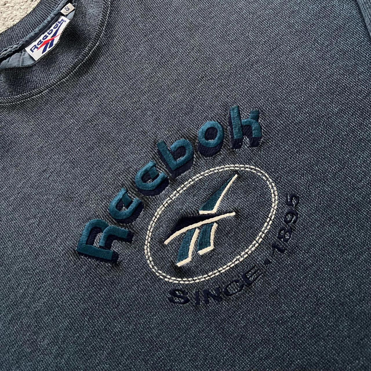 Vintage Reebok navy blue embroidered logo sweatshirt... - Depop