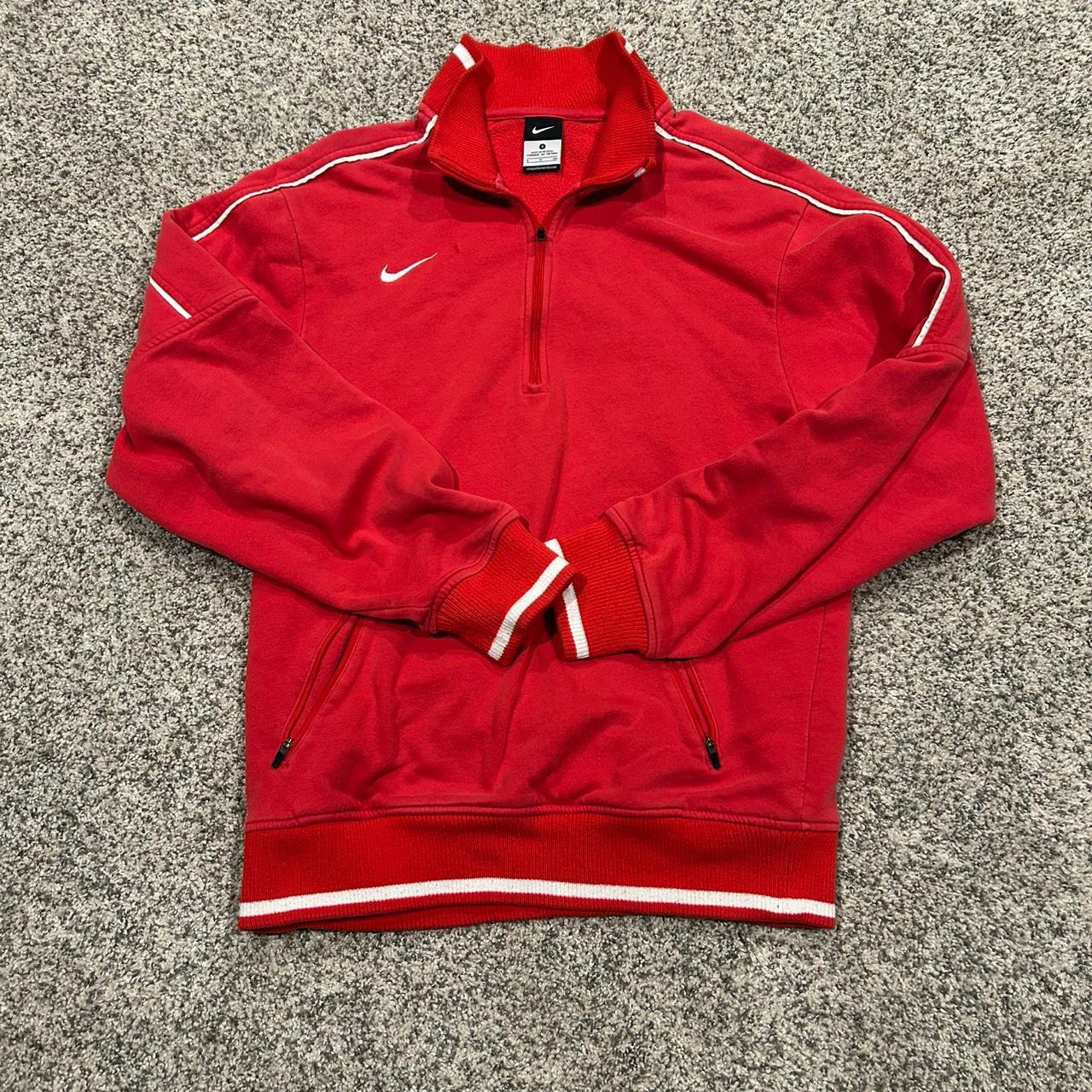 Nike red and white track quarter zip with a medium... | Depop