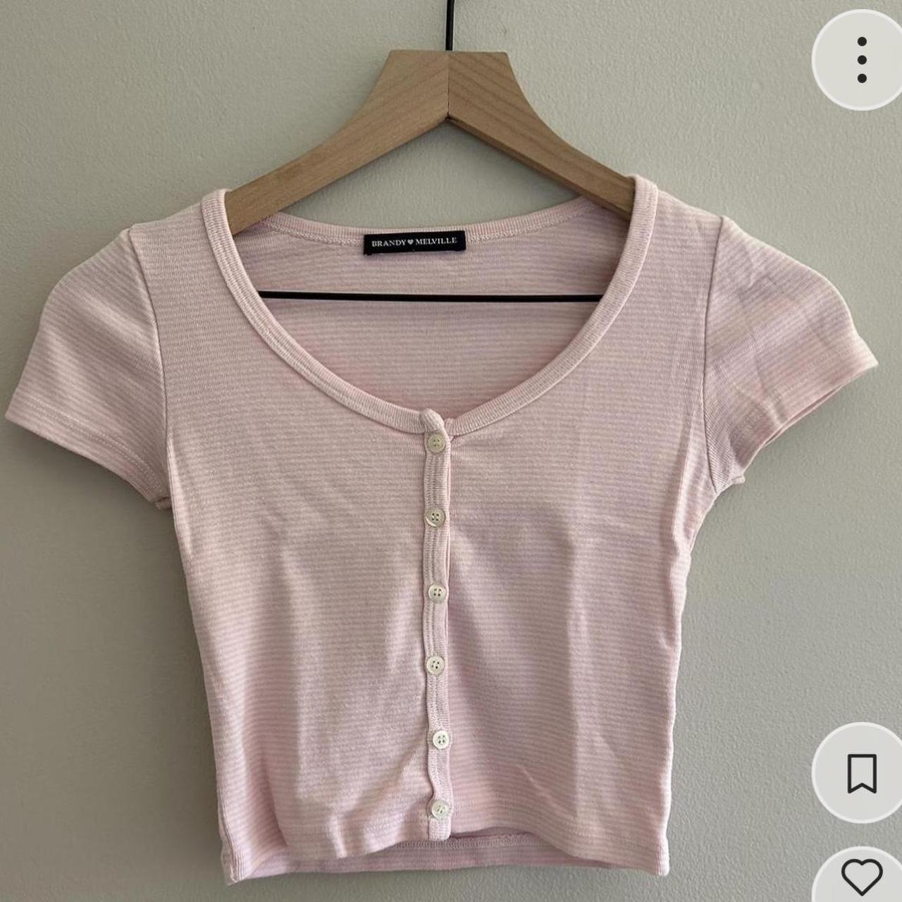 Pink & White Brandy Melville crop top... - Depop