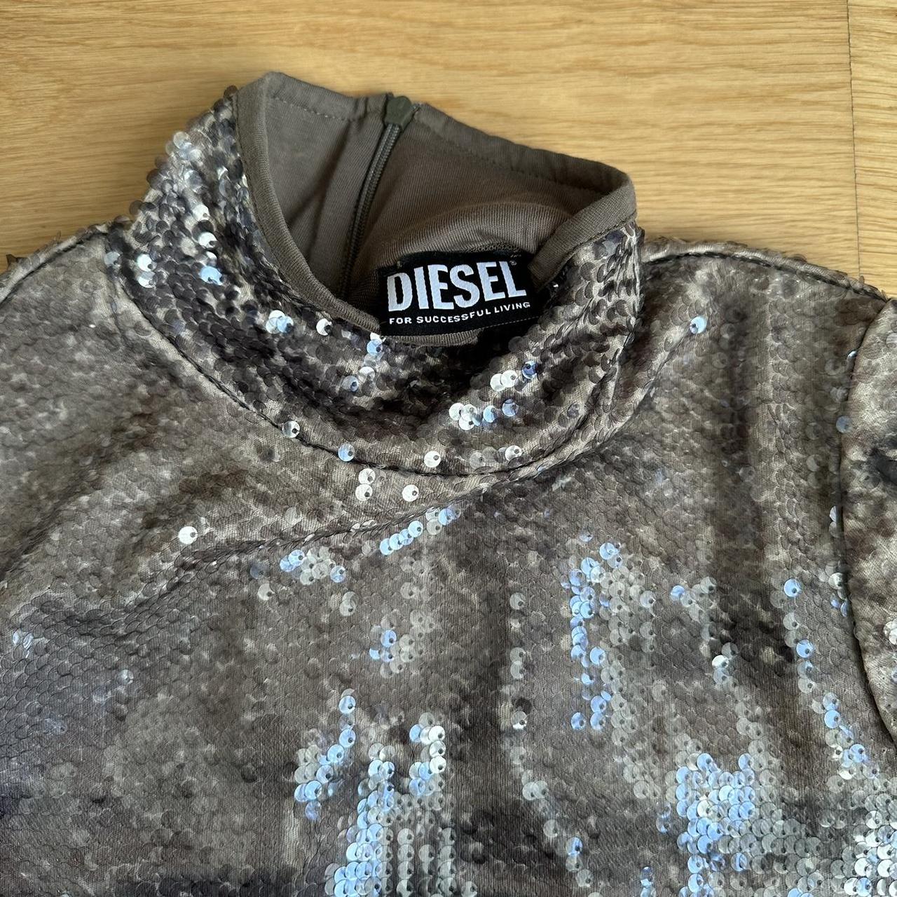 Diesel camo-print sequin long sleeve top - Depop