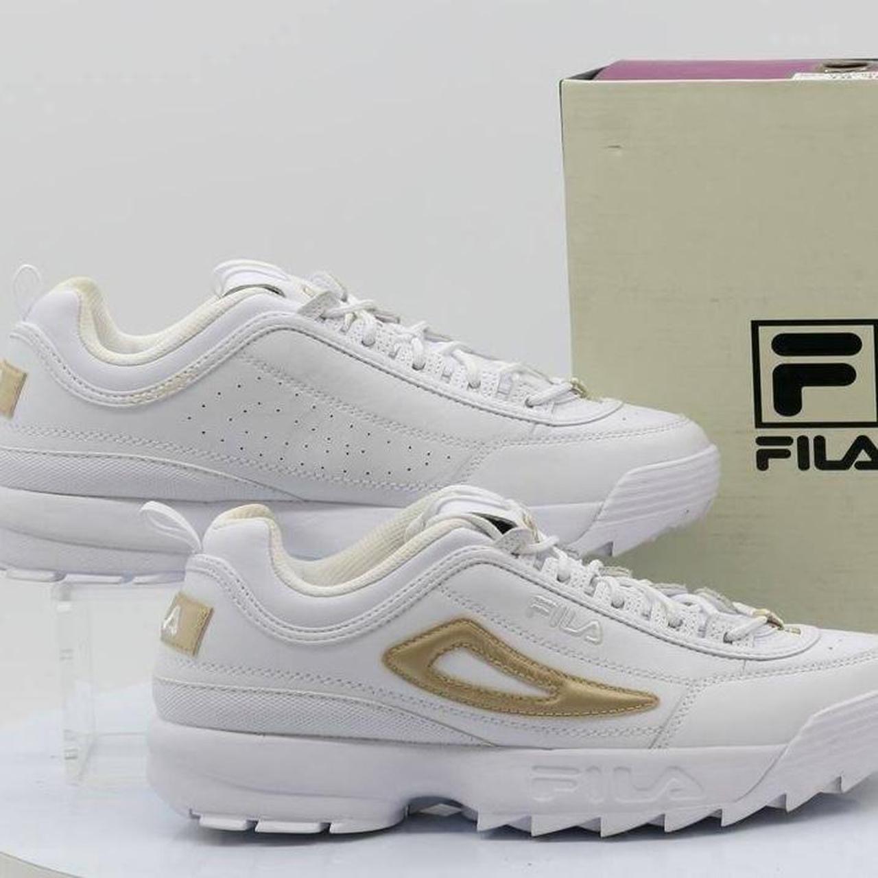 FILA disrupters White and gold - still in great... - Depop
