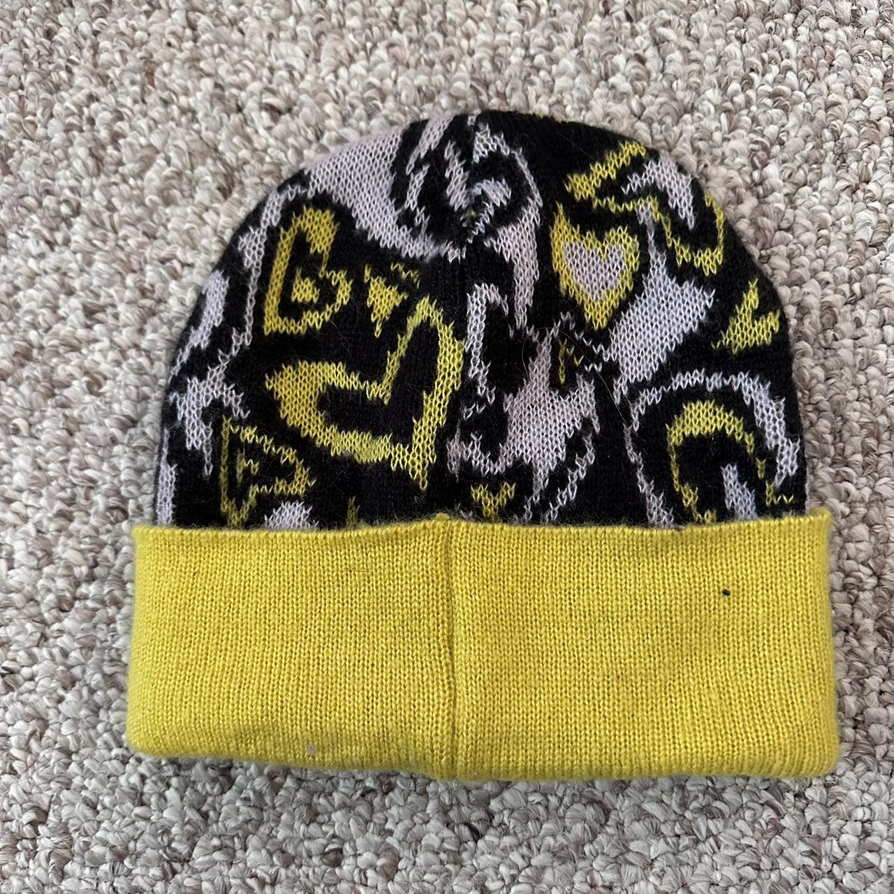 Ragged yellow and black heart beanie #ragged... - Depop