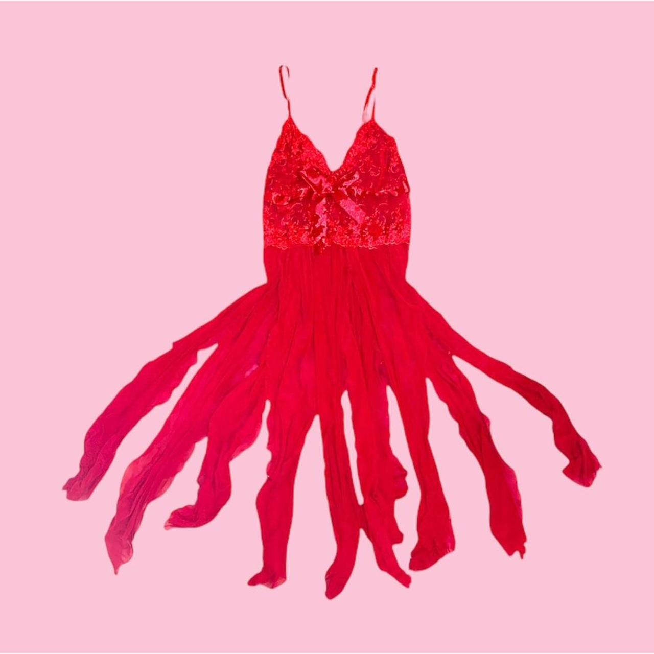 Red slip mini dress Lace and bow tie Adjustable... - Depop