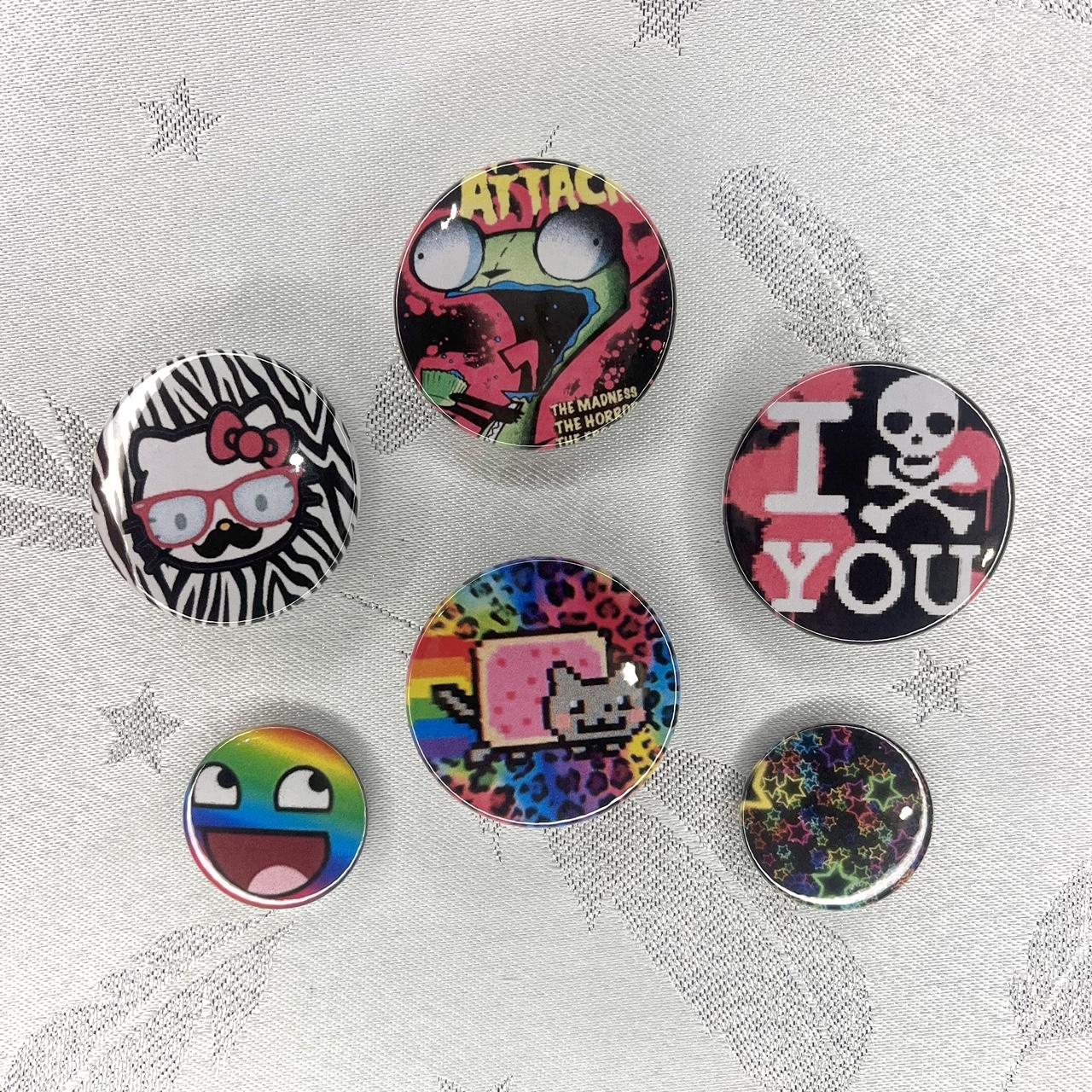 Set of 6 Scene Emo Pin Badges ⋅•⋅⊰∙∘☽༓☾∘∙⊱⋅•⋅ The... - Depop