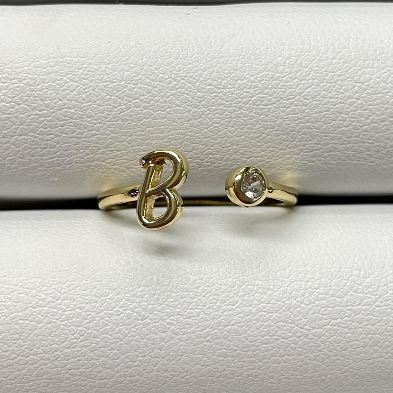 Letter B Ring 18k gold layered CZ clear diamond... - Depop