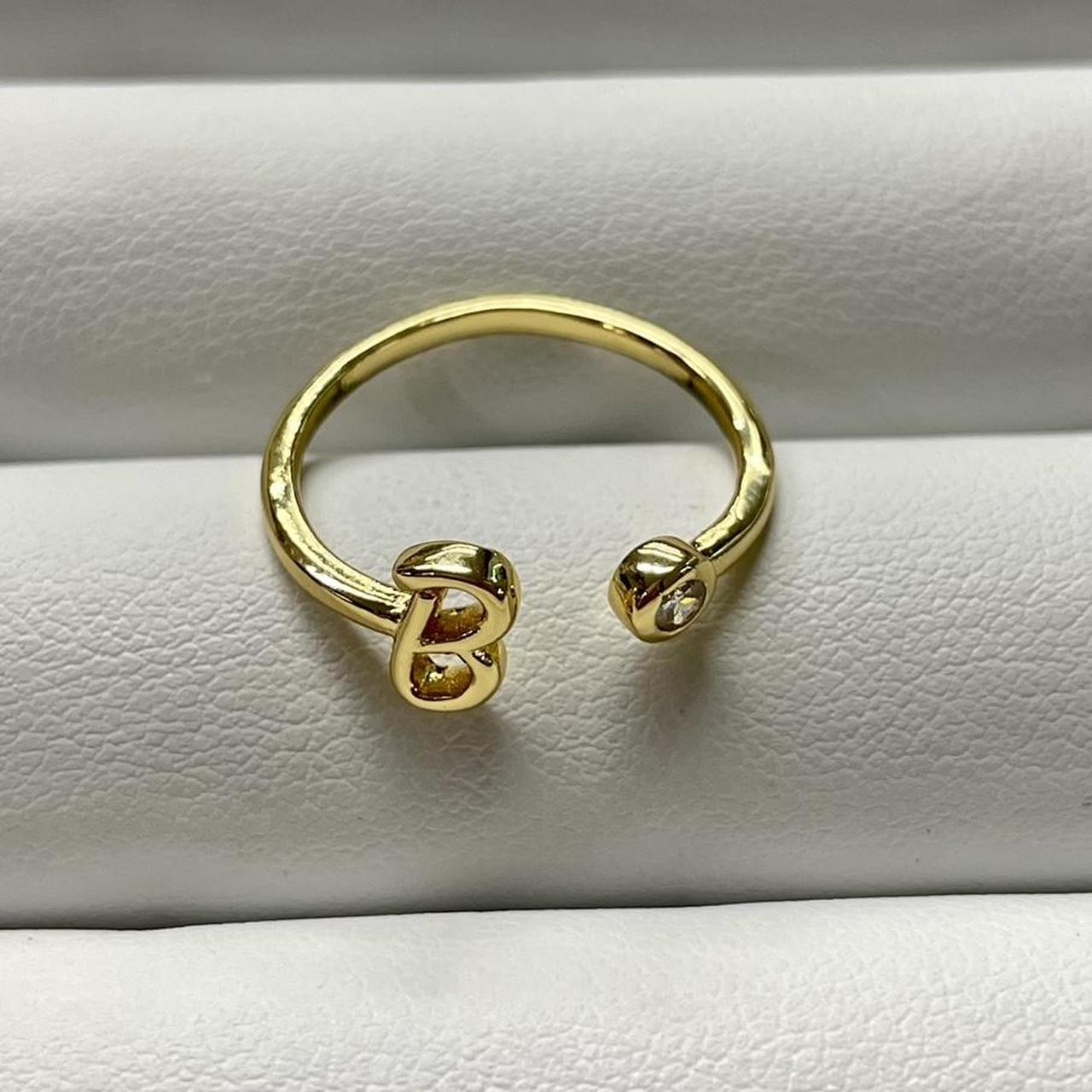 Letter B Ring 18k gold layered CZ clear diamond... - Depop