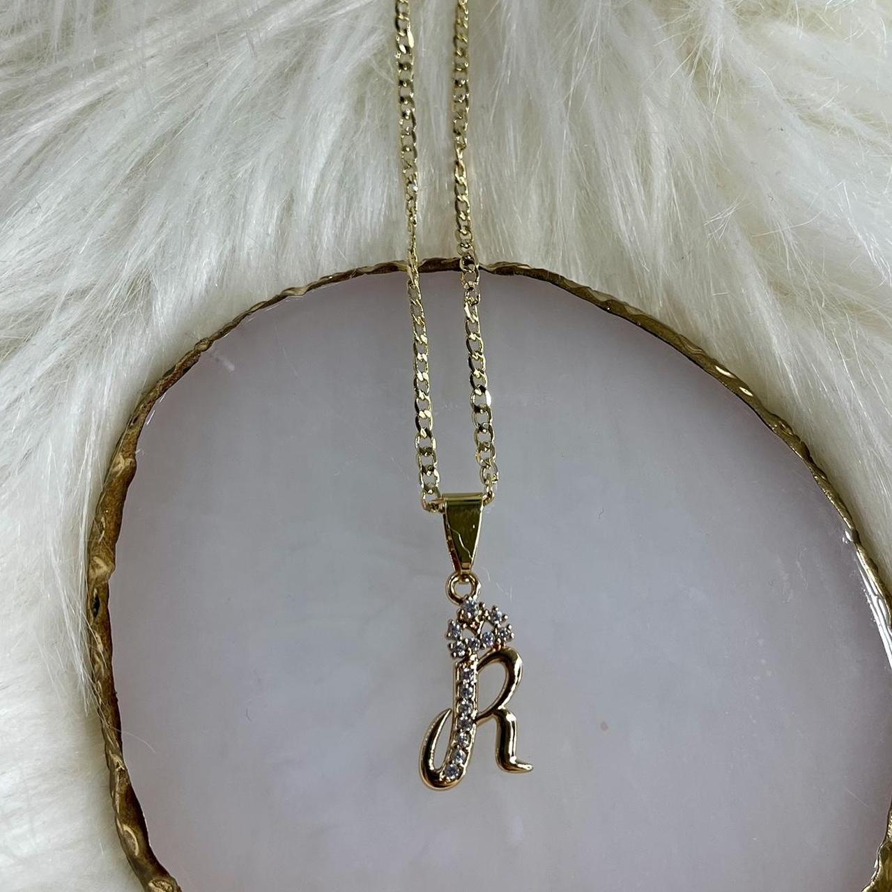 Letter R Necklace 14k gold plated Cubic zirconia... - Depop