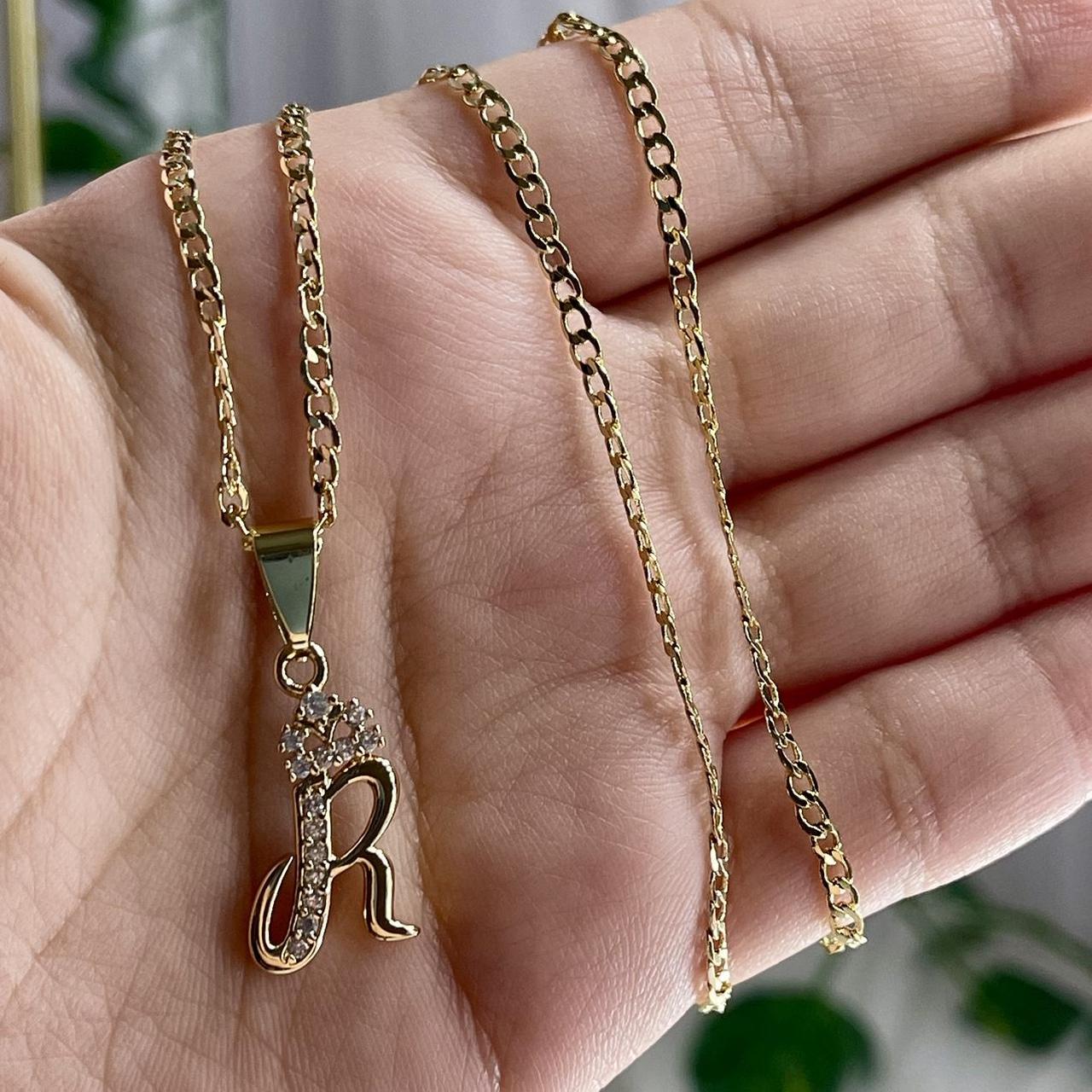 Letter R Necklace 14k gold plated Cubic zirconia... - Depop