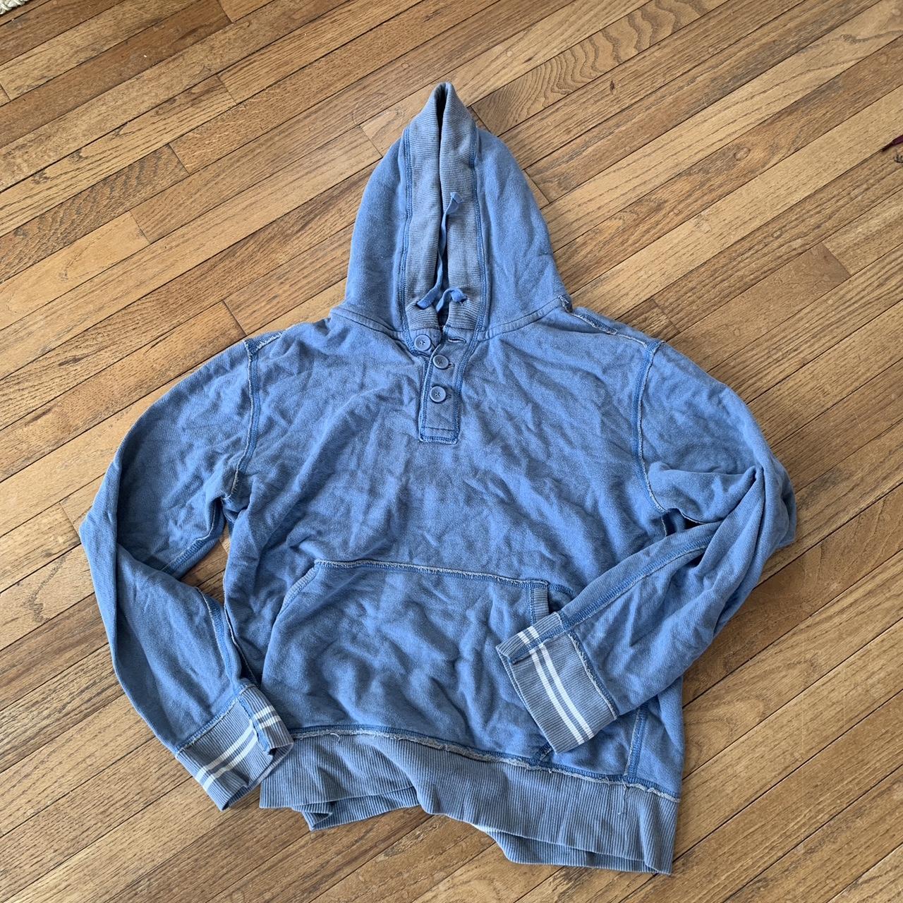 Fossil light blue quarter-buttoned hoodie sweatshirt... - Depop