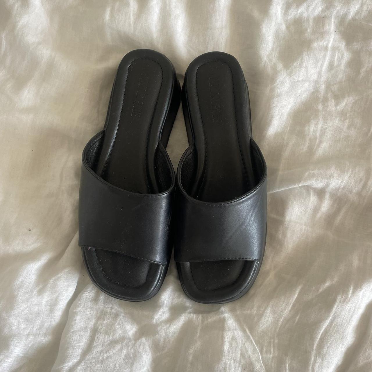 super cute black platform leather slides/sandals 💫💫... - Depop