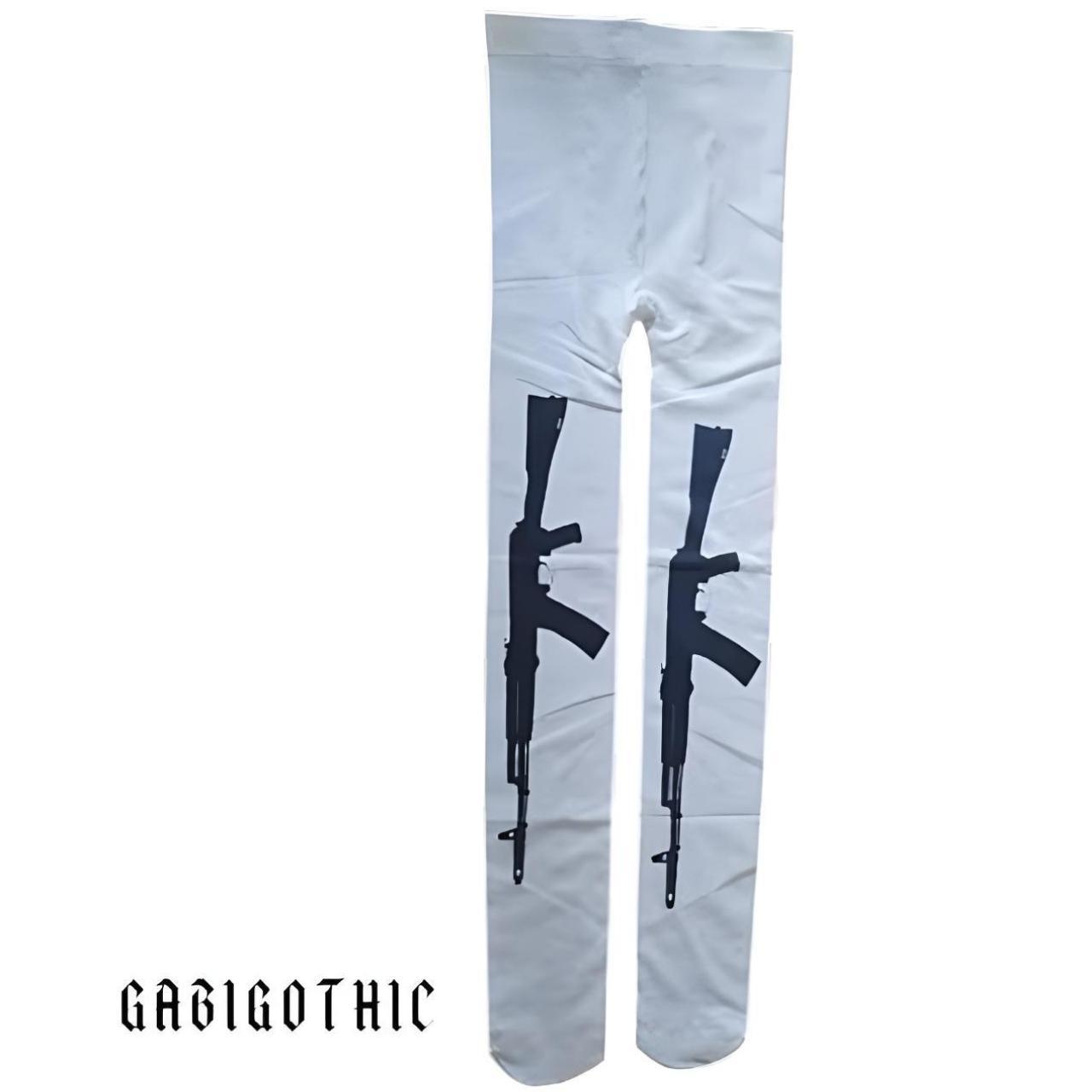 White Novelty AK-47 Print Statement Tights Y2K... | Depop