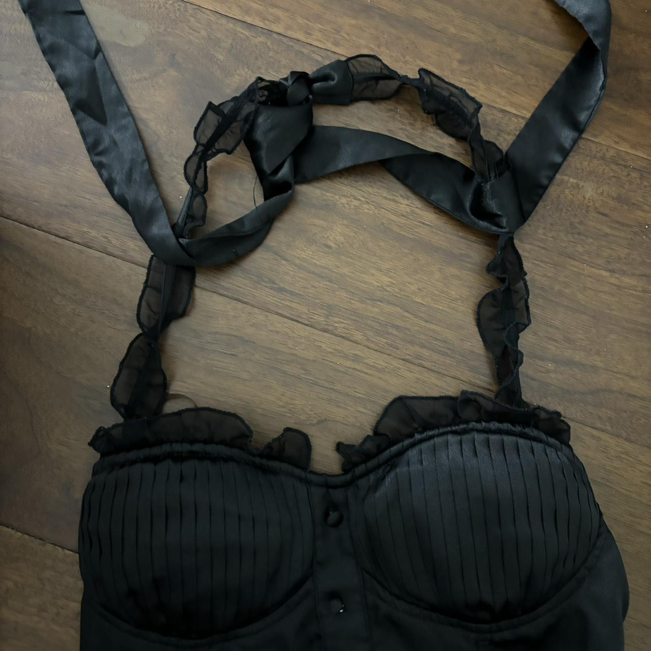 Black corset with ribbon detailing and halter... - Depop