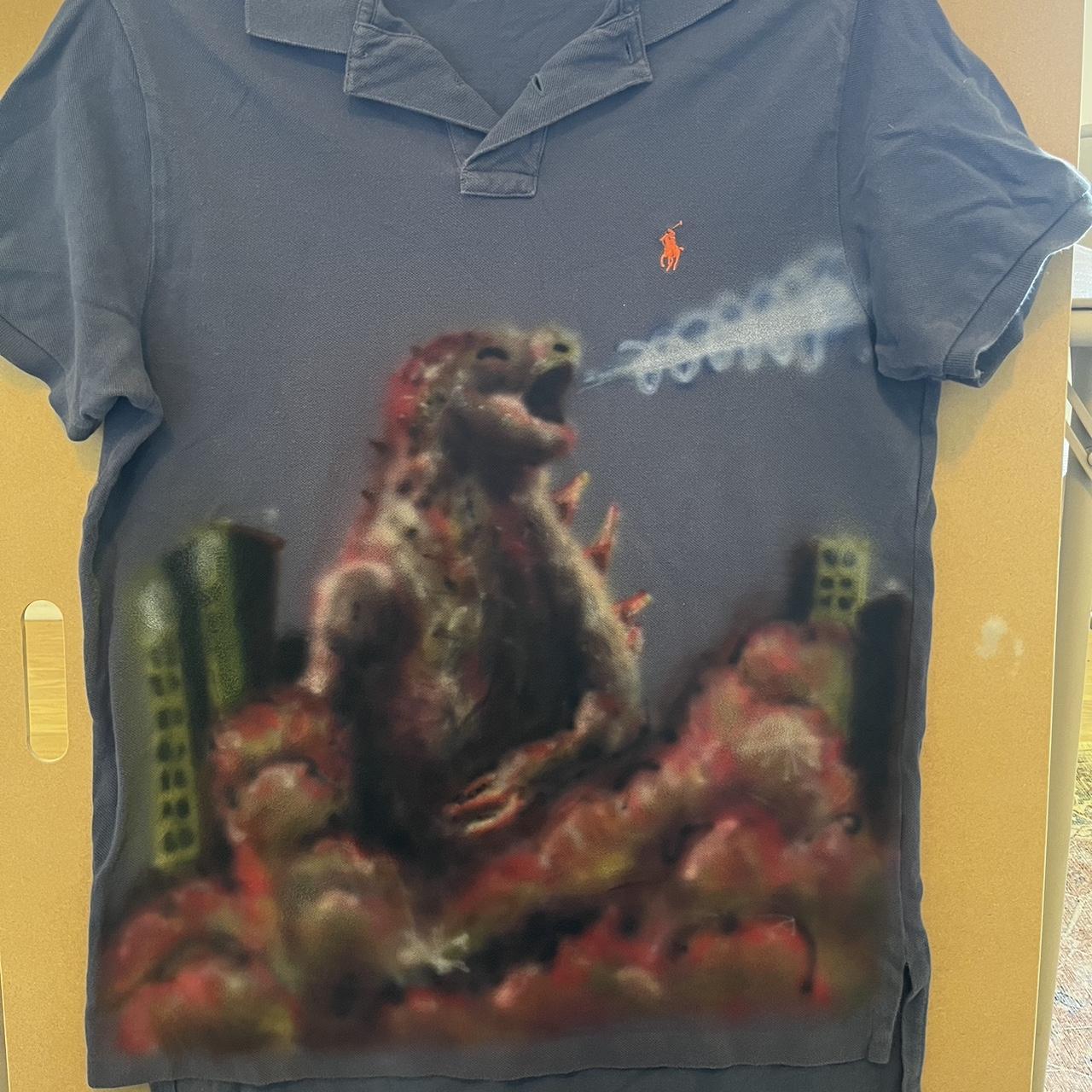 Large custom airbrushed Godzilla Polo #polo... - Depop